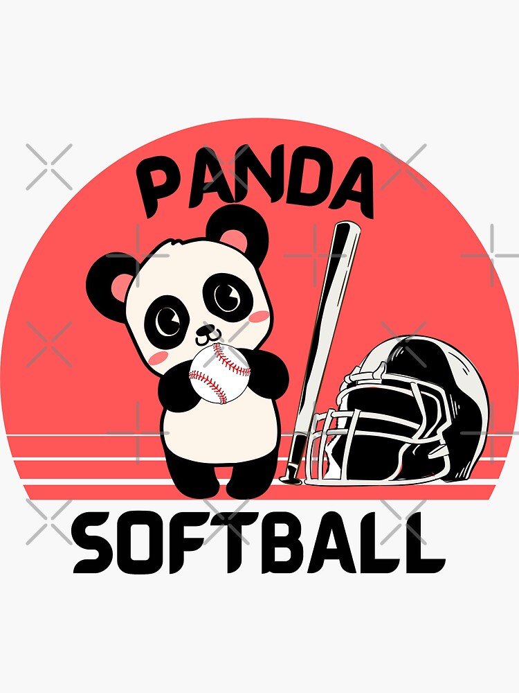 "Cute Panda Softball - Panda Softball Player Art Designs" Sticker for ...