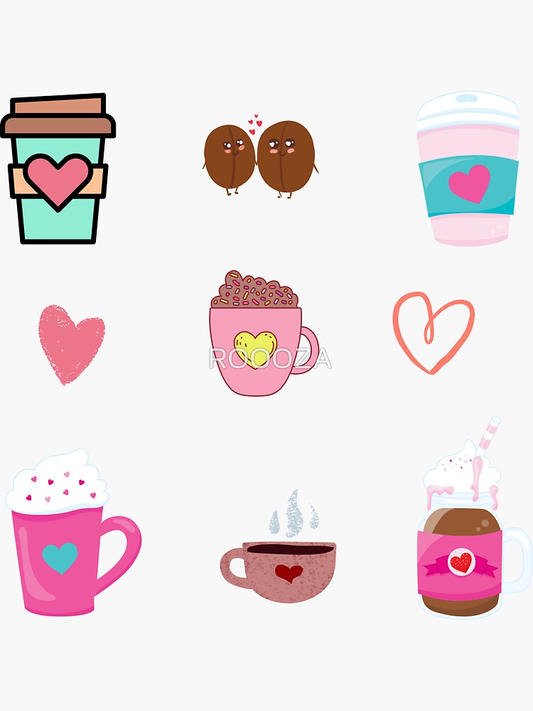 "Cute Coffee Sticker Pack For Coffee Lovers" Sticker by ROOOZA | Redbubble