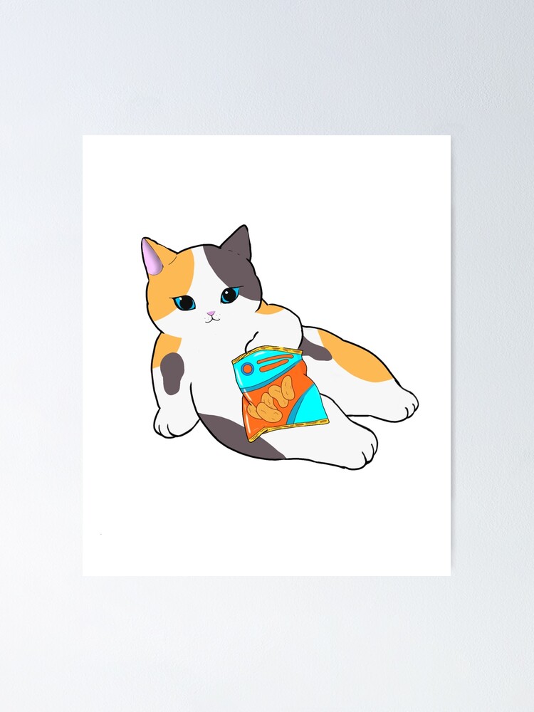 "cute cat eating potato chips kawaii " Poster for Sale by karimneffa ...