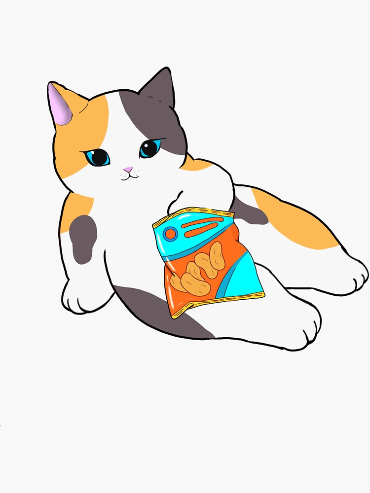 Pegatina Lindo Gato Comiendo Papas Fritas Kawaii De Karimneffa Redbubble