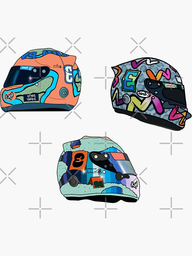 "Daniel Ricciardo Helemt Trio" Sticker for Sale by crashstappen | Redbubble