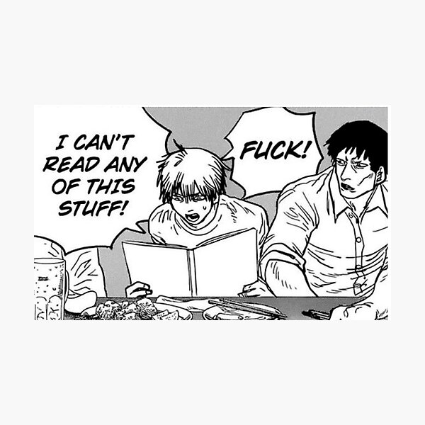 "Denji can't read - Chainsaw man sticker" Photographic Print for Sale by goblinslayer | Redbubble