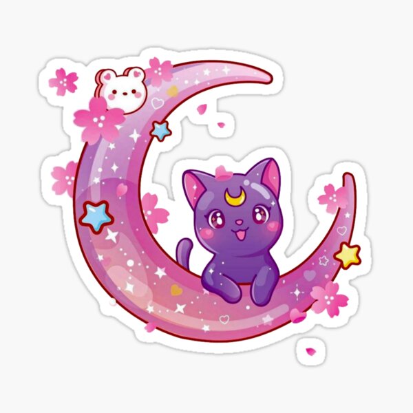 "kawaii half moon cat" Sticker for Sale by houseme98 | Redbubble