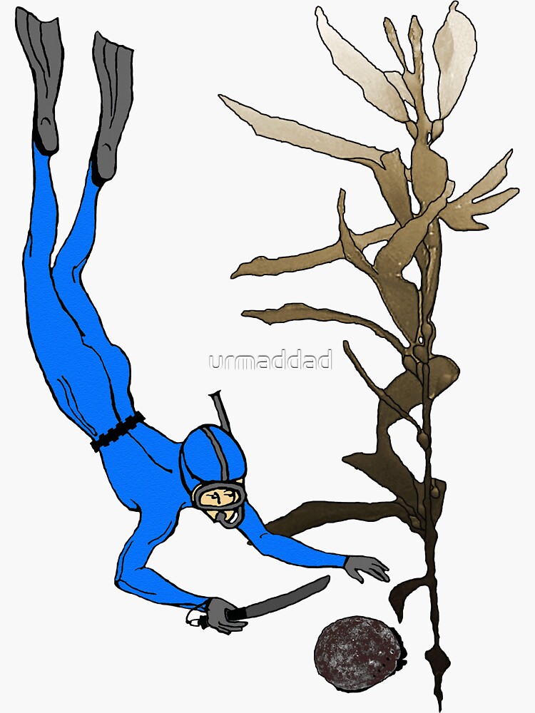 "Vintage Freediving Abalone Diver with Kelp" Sticker for Sale by ...