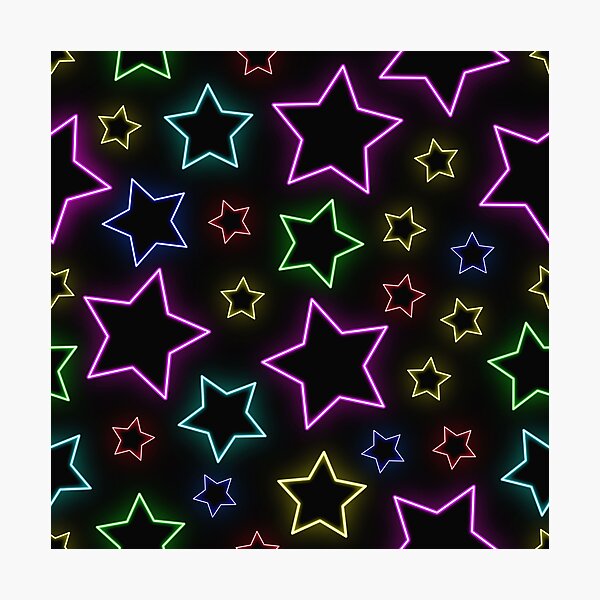 "Bright colorful neon stars on black background" Photographic Print for ...