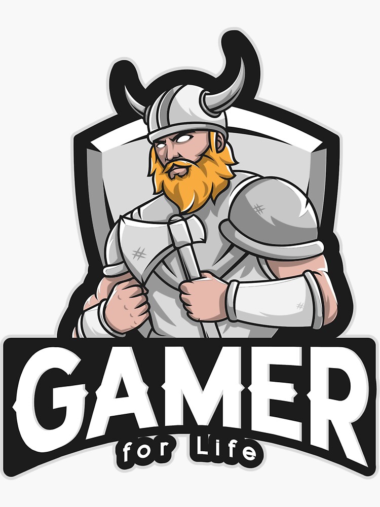 "Gamer for Life with Armored Viking" Sticker by PRIVARSHU | Redbubble