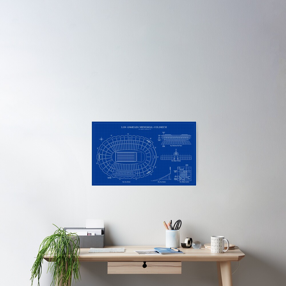 "Los Angeles Memorial Coliseum (Blueprint)" Poster by BGALAXY | Redbubble