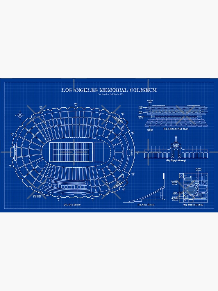 "Los Angeles Memorial Coliseum (Blueprint)" Poster by BGALAXY | Redbubble