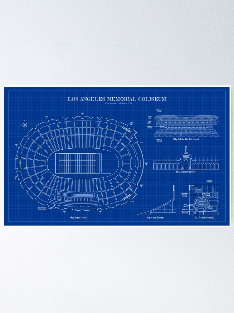 "Los Angeles Memorial Coliseum (Blueprint)" Poster by BGALAXY | Redbubble