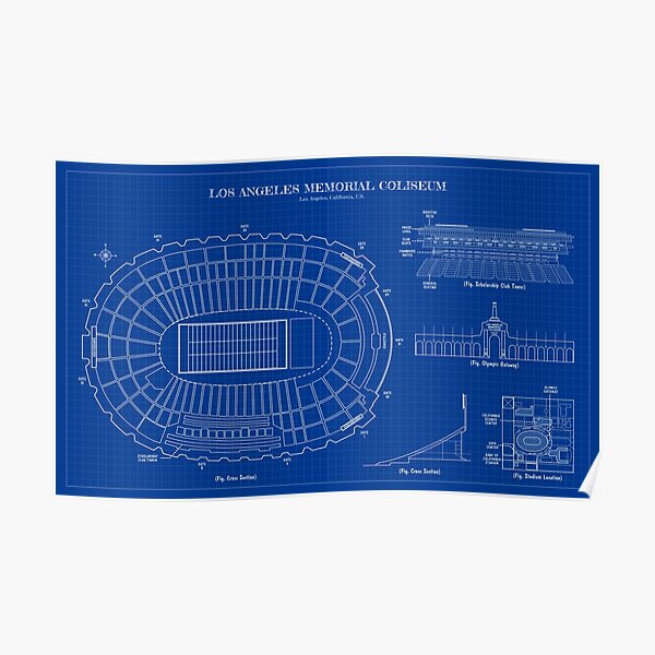 "Los Angeles Memorial Coliseum (Blueprint)" Poster by BGALAXY | Redbubble