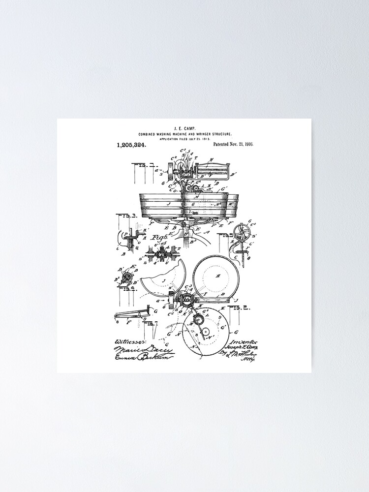 "Washing Machine patent 1916" Poster for Sale by anodyle | Redbubble