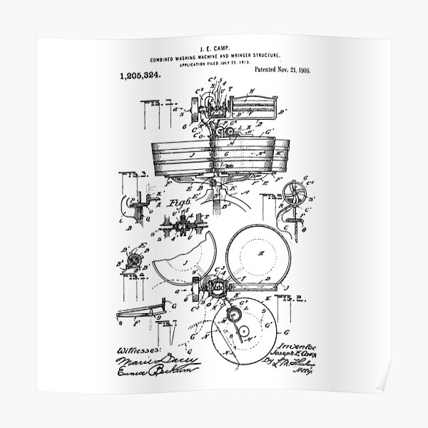 "Washing Machine patent 1916" Poster for Sale by anodyle | Redbubble