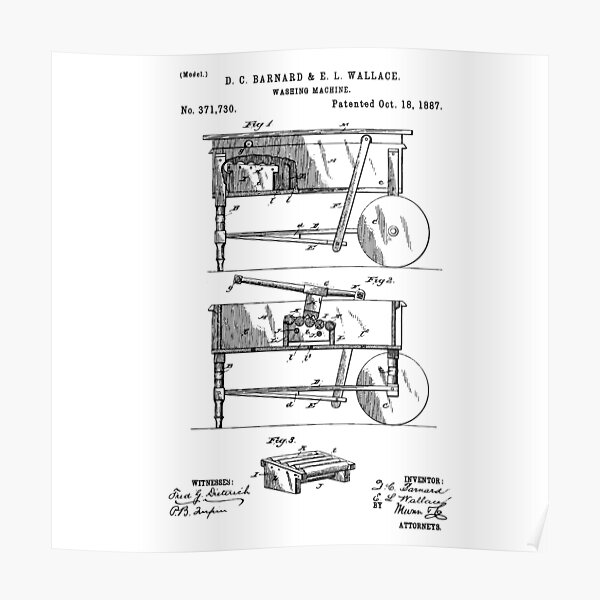 "Washing Machine patent 1887" Poster for Sale by anodyle | Redbubble