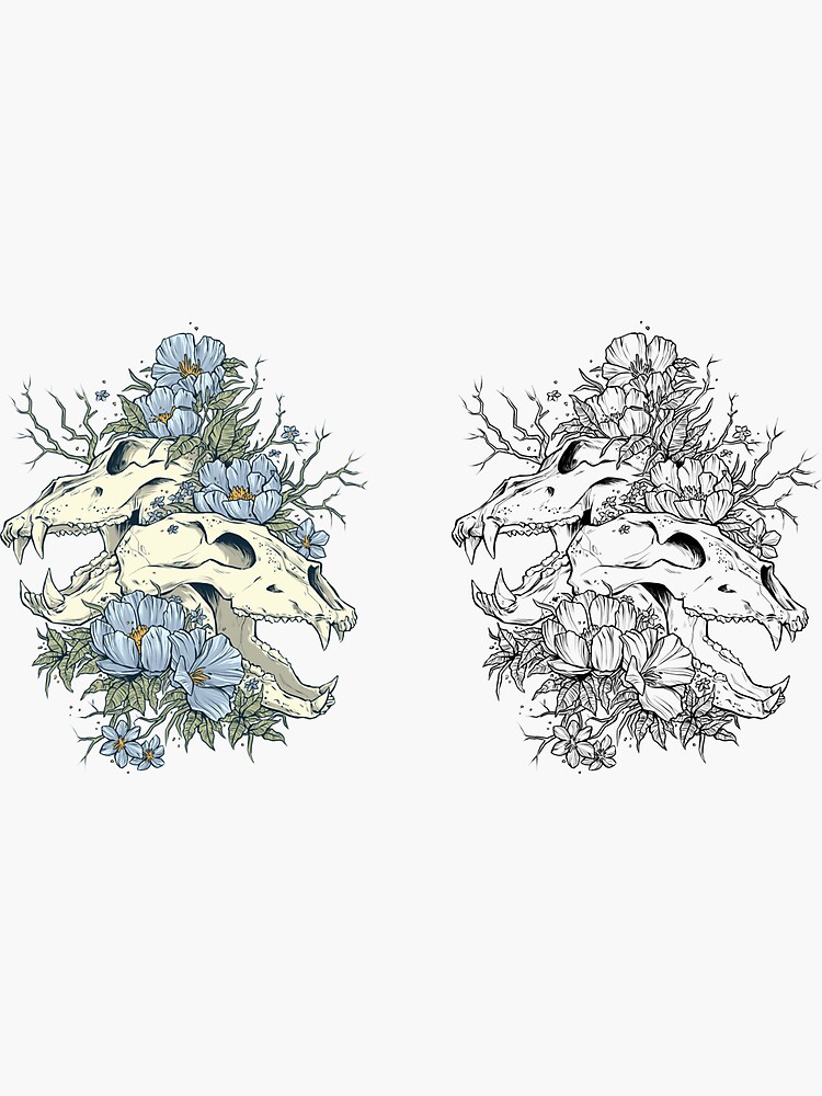 "Bear Skulls With Flowers Set of Two" Sticker by ArtPau | Redbubble
