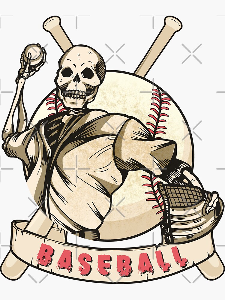 "Baseball Pitcher Skull Skeleton" Sticker by OmmeDesigns | Redbubble