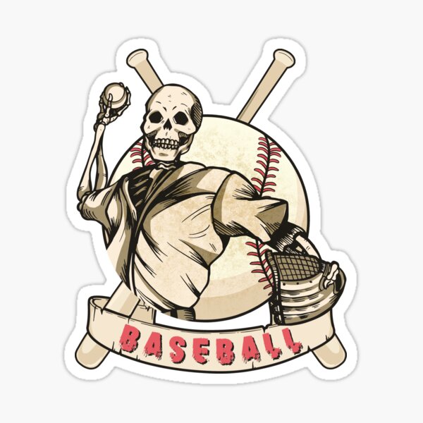 "Baseball Pitcher Skull Skeleton" Sticker by OmmeDesigns | Redbubble