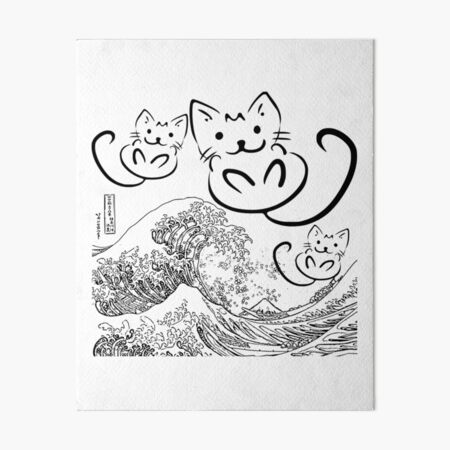 "Three Cats on The Great Wave Off Kanagawa" Art Board Print by Smart ...