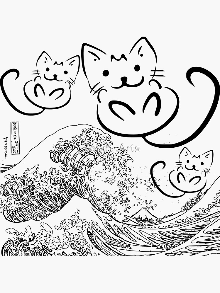 "Three Cats on The Great Wave Off Kanagawa" Sticker for Sale by Smart ...