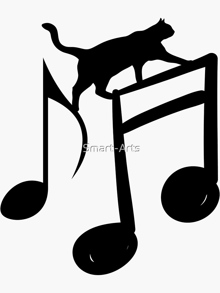 "Black Cat Walking on Musical Notes" Sticker by Smart-Arts | Redbubble