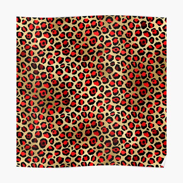 "Red Leopard Print on Gold Background" Poster for Sale by nelliepeppers ...