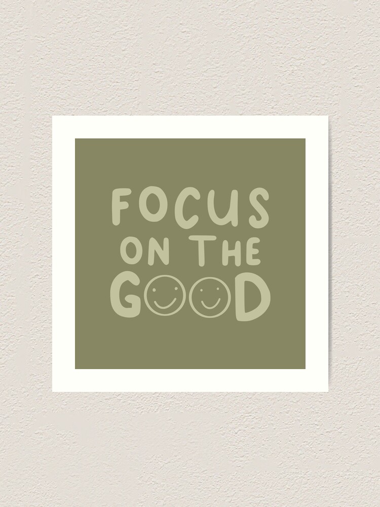 "Focus On The Good Smiley Face Affirmation - Sage Green" Art Print for ...