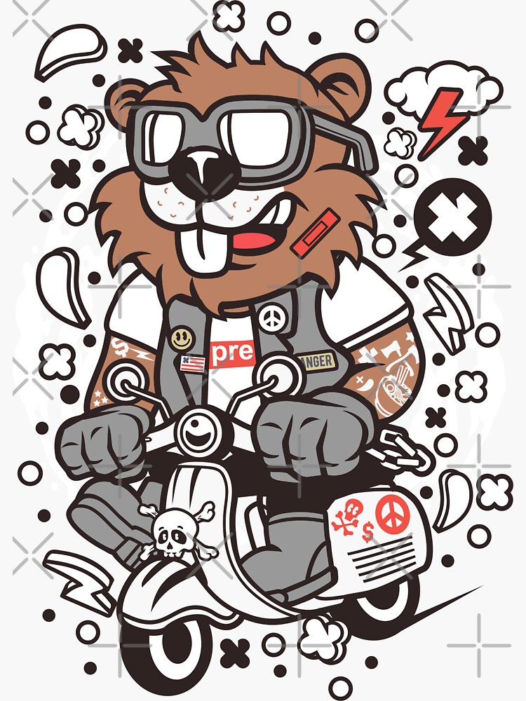 "Beaver Scooterist" Sticker for Sale by davidgalanart | Redbubble