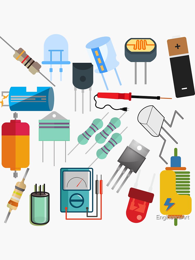 "Electronics components collage art" Sticker for Sale by EngineersArt ...