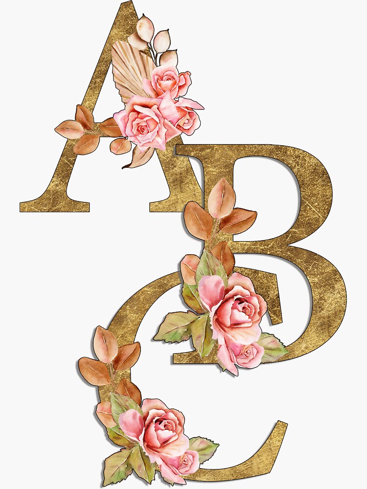 Pegatina «Letras Doradas ABC decoradas con Rosas» de RonelBroderick ...