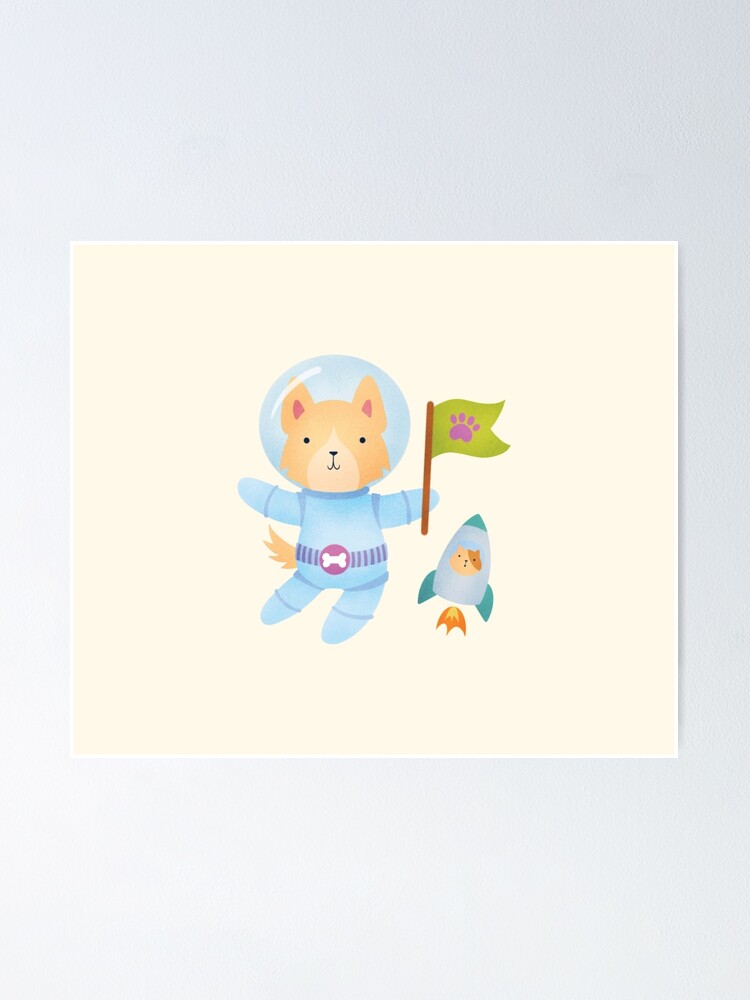 "Border Collie Astronaut in Space - Cute Dog Illustration - Cream/Beige ...