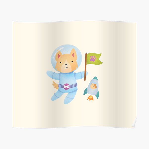 "Border Collie Astronaut in Space - Cute Dog Illustration - Cream/Beige ...