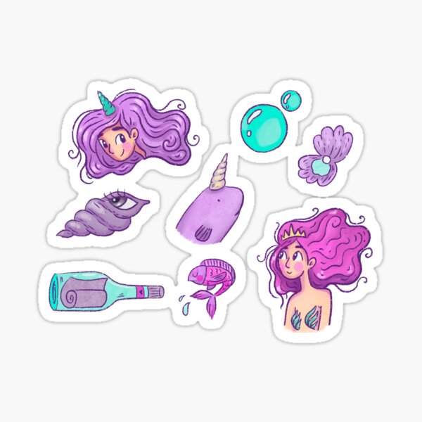 "Pink mermaids, fantasy creatures" Sticker by Arelibelula | Redbubble