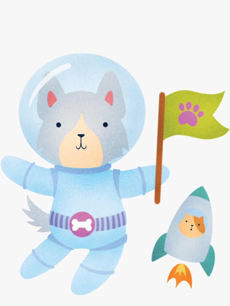 "Border Collie Astronaut in Space - Cute Dog Illustration - Gray ...