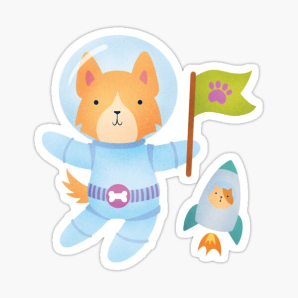 "Border Collie Astronaut in Space - Cute Dog Illustration - Orange/Red ...