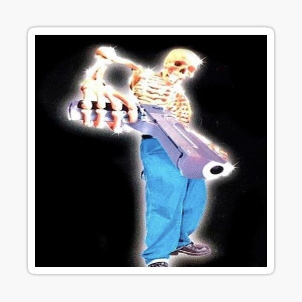 "cursed skeleton holding a gun meme - cursed internet meme " Sticker ...