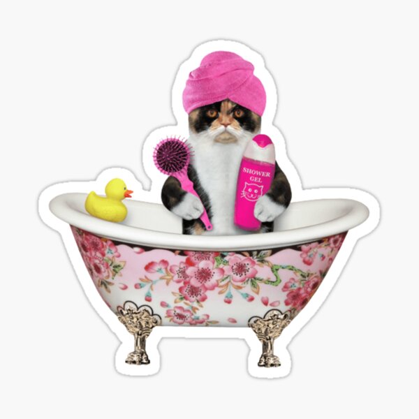 "Cat In Bubble Bath" Sticker for Sale by CuteKaley | Redbubble
