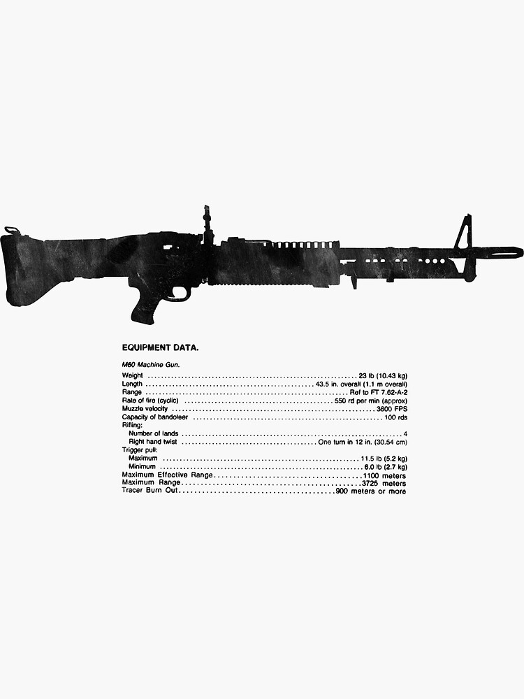 "TM Machine Gun, 7.62-MM, M60 W/E" Sticker for Sale by colinking ...