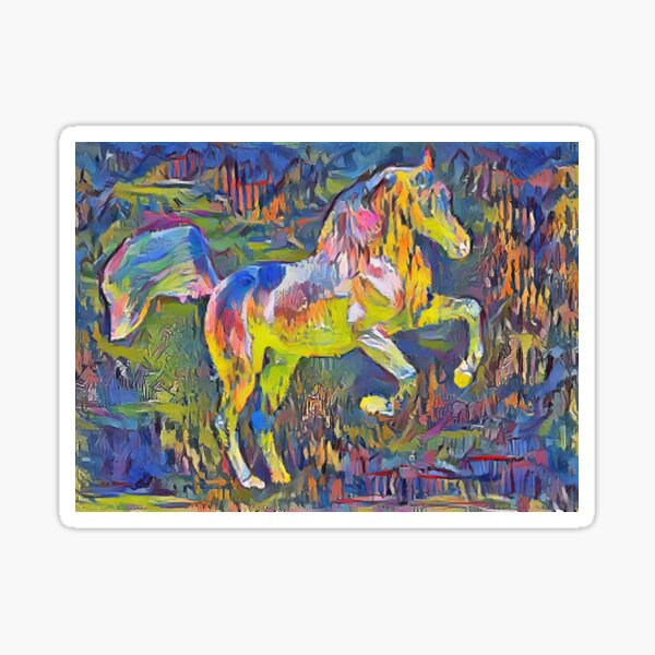 "Yellow and blue Horse Painting and Art By Art Genix" Sticker by ...