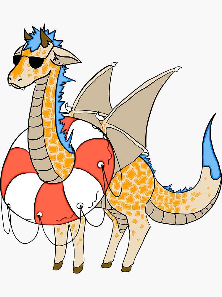 "Giraffe Dragon at the Beach" Sticker by Peach-Lord | Redbubble