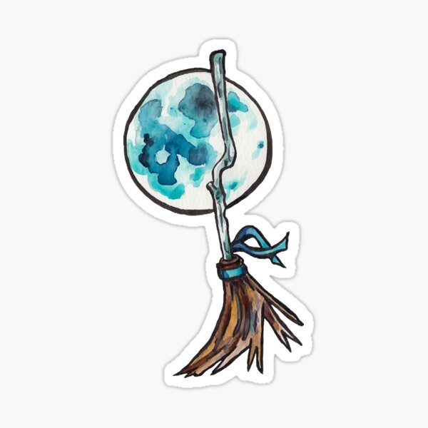 "Blue Moon Witch's Broom " Sticker by ldsmithe90 | Redbubble