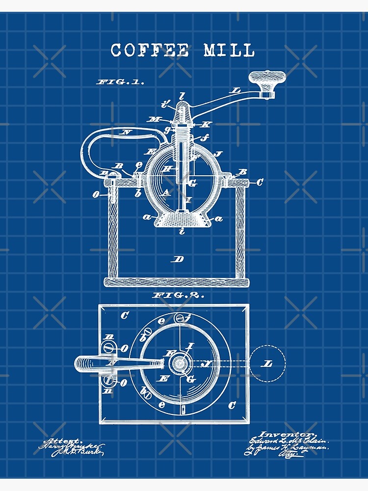 "Coffee Mill Technical Drawing Patent Blueprint" Art Board Print for ...