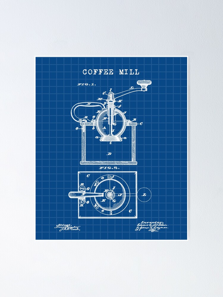 "Coffee Mill Technical Drawing Patent Blueprint" Poster for Sale by anghelapparel | Redbubble