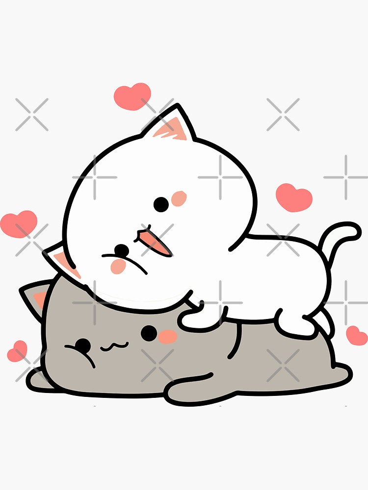 "Cat peach and goma hug" Sticker by Mochi-Animals | Redbubble