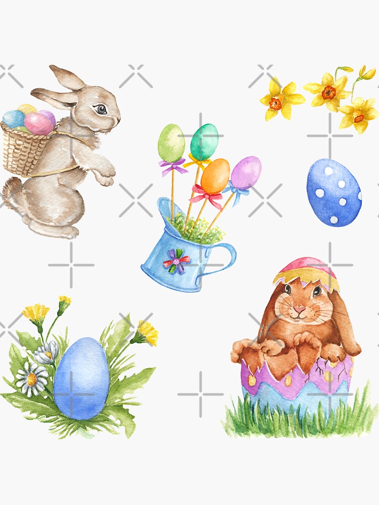 "Watercolor Spring Easter Rabbit Pack" Sticker by DaisyPaints | Redbubble