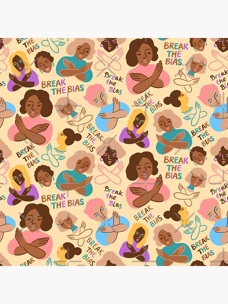 "Break The Bias! seamless pattern on light yellow - IWD 2022" Sticker ...