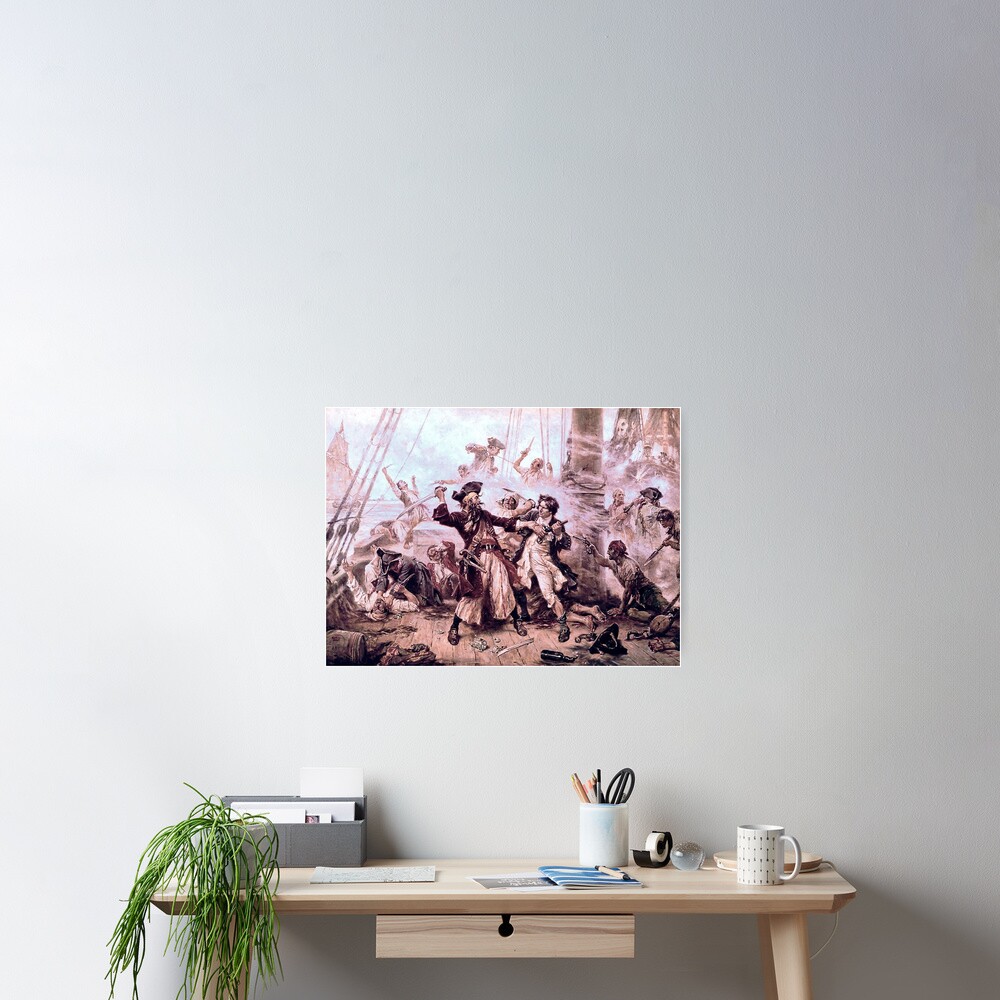 Poster « La capture du pirate Barbe Noire, 1718 - Jean Leon Gerome ...