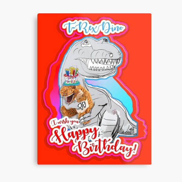 Lámina metálica «FELIZ CUMPLEAÑOS Dinosaurio T-Rex con pastel ...
