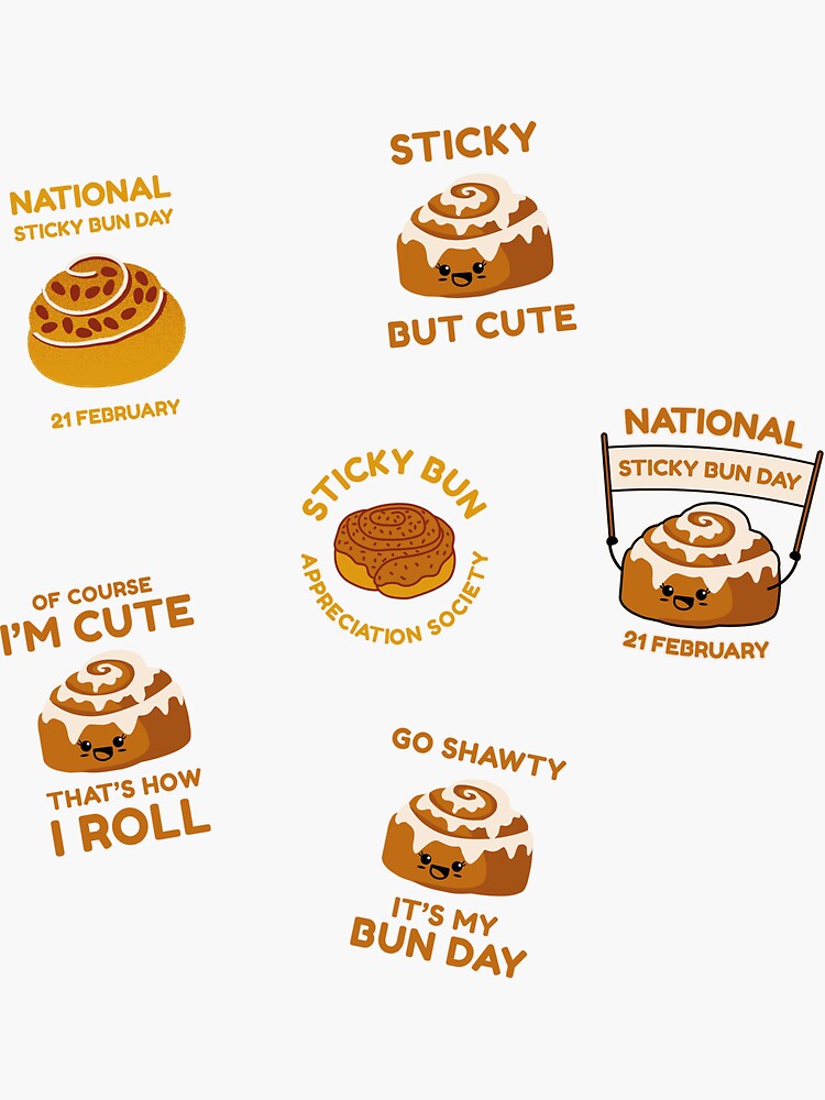 "National Sticky Bun Day Kawaii Sticker Pack" Sticker by golden-spiral ...