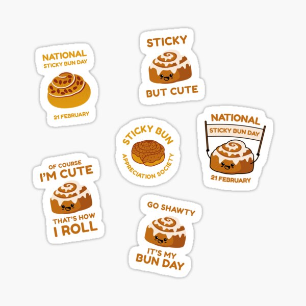 "National Sticky Bun Day Kawaii Sticker Pack" Sticker by golden-spiral ...