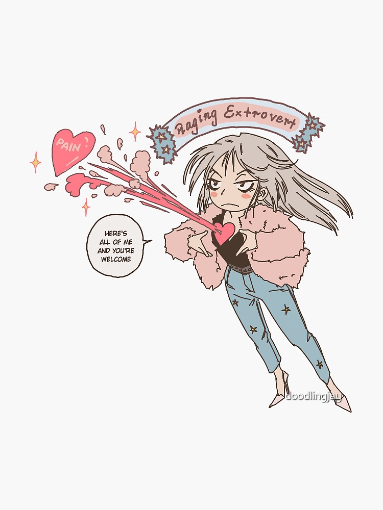 "Raging Extrovert Cute Anime Manga Girl Art" Sticker for Sale by ...