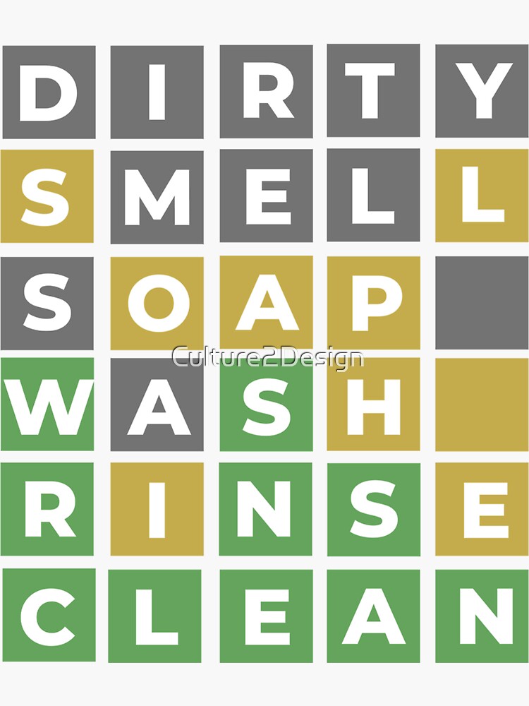 "Wordle Puzzle - Dirty to Clean" Sticker by Culture2Design | Redbubble